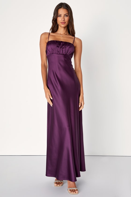 Purple Satin Dress - Backless Maxi Dress - Sleeveless Maxi Dress - Lulus