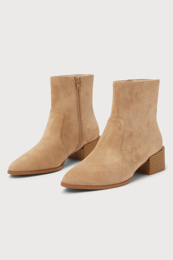 Faux Suede Camel Boots - Camel Ankle Boots - Low Block Heel Boots - Lulus