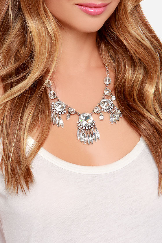 Pretty Silver Necklace - Statement Necklace - Rhinestone Necklace - $26 ...