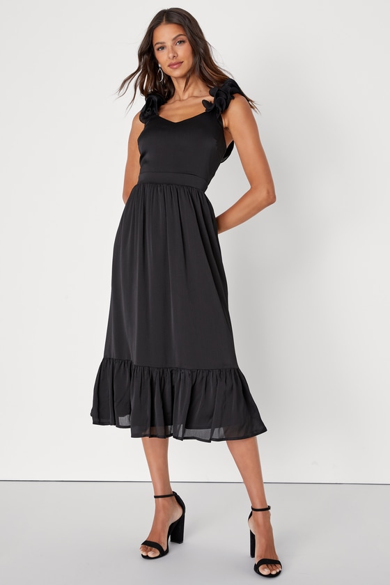 Black Midi Dress - Ruffle Strap Midi Dress - Tiered Dress - Lulus