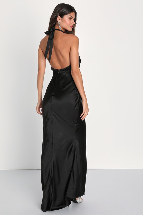 Black Satin Maxi Dress - Halter Maxi Dress - Satin Dress - Lulus