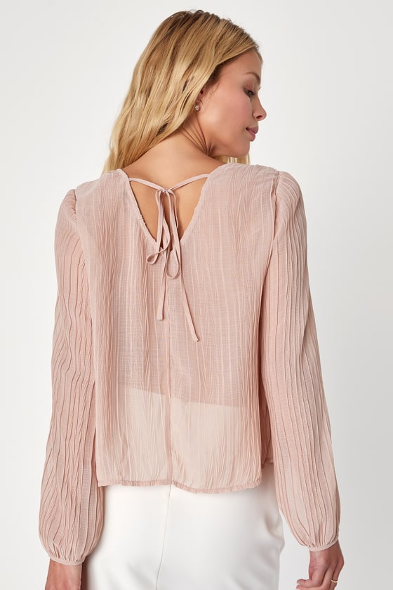 Blush Chiffon Top - Pleated Balloon Sleeve Top - Simple Blouse - Lulus