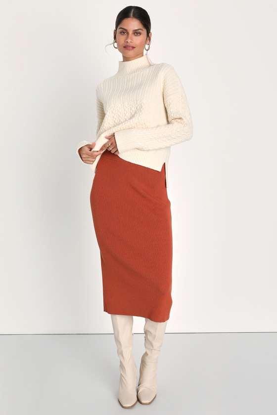 Ivory Cable Knit Sweater Mock Neck Sweater Chunky Sweater Lulus