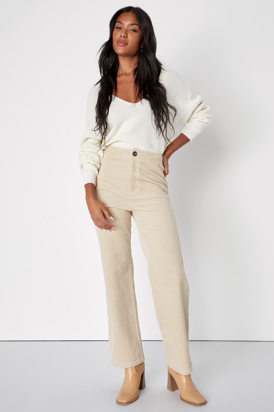 Beige Corduroy Pants - High Waisted Cords - Straight Leg Pants - Lulus