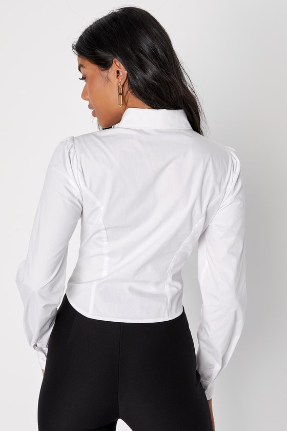White Cutout Top - Cropped Long Sleeve Top - Sexy Button-Up Top - Lulus