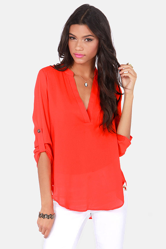 Cute Red Top - Coral Top - V Neck Top - $37.00 - Lulus