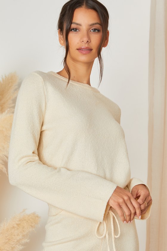 Cream Pullover Sweater - Crew Neck Sweater - 2PC Sweater Set - Lulus