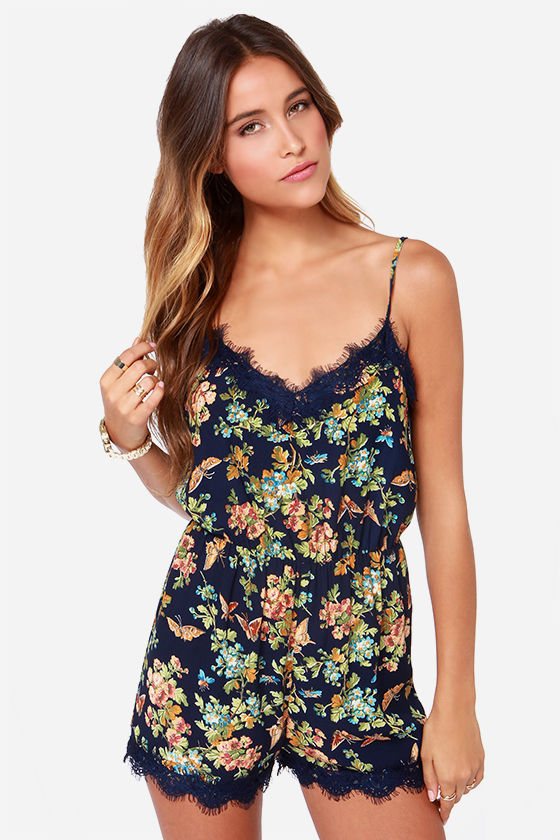 Blue Romper - Lace Romper - Blue Print Romper - $47.00 - Lulus