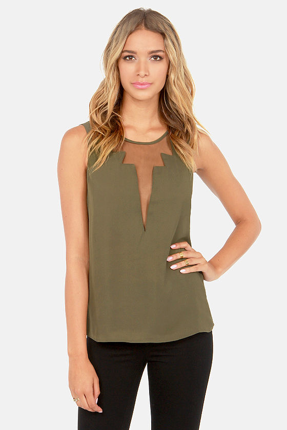 Cute Olive Green Top - Sleeveless Top - Cutout Top - $32.00 - Lulus
