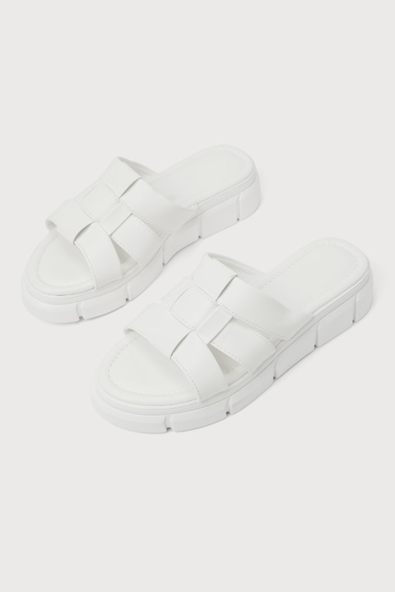 White Slide Sandals - Fisherman Sandals - White Flatform Sandals - Lulus