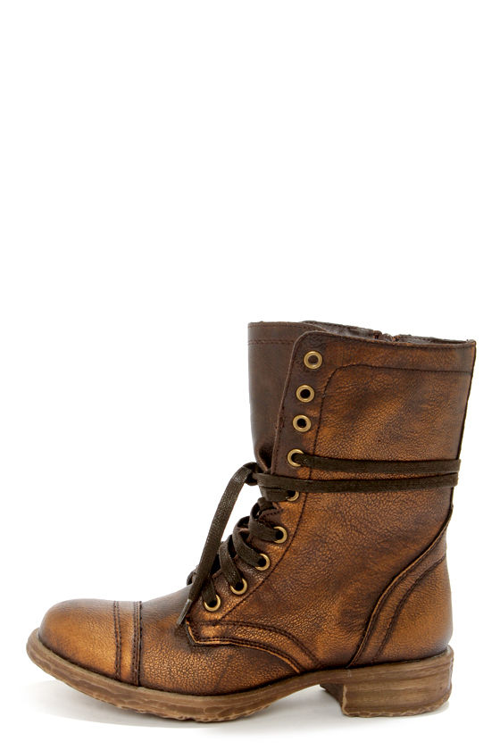 Very Volatile Chimney Bronze Lace-Up Combat Boots - $67.00 - Lulus