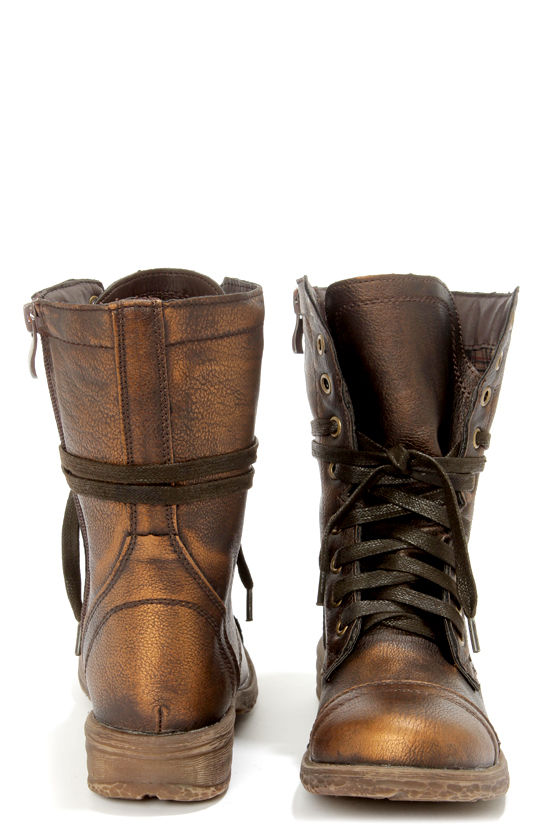 Very Volatile Chimney Bronze Lace-Up Combat Boots - $67.00 - Lulus