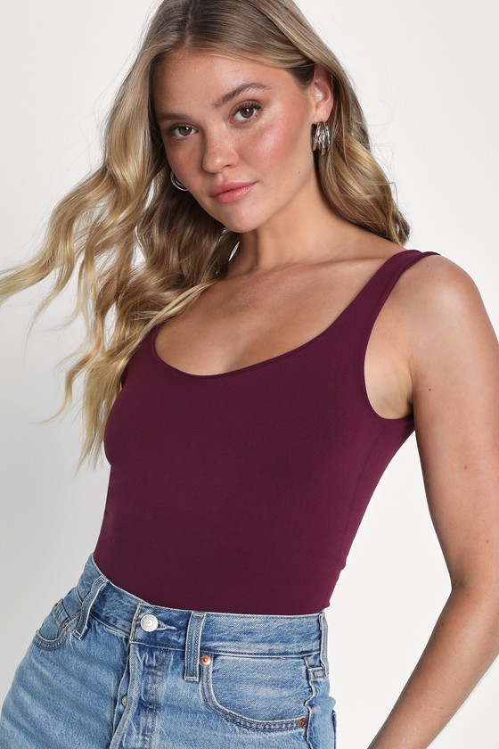 Free People Clean Lines Burgundy Bodysuit Simple Bodysuit Lulus