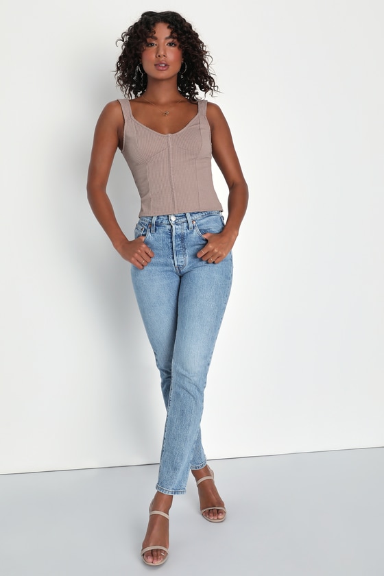 Taupe Tank Top Ribbed Knit Tank Top Taupe Corset Tank Top Lulus