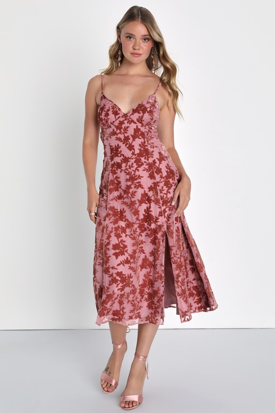 Mauve Midi Dress - Velvet Floral Dress - Sleeveless Mid Dress - Lulus
