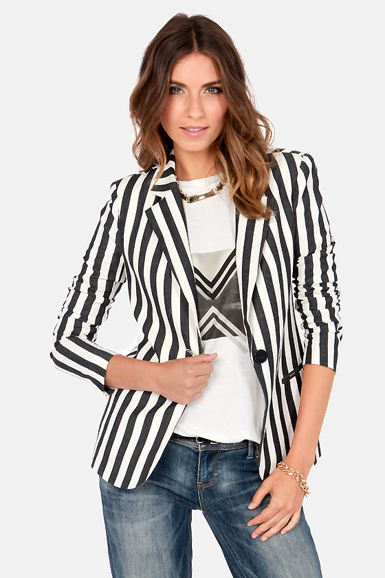 Fun Black Blazer - Ivory Blazer - Striped Blazer - $77.00 - Lulus