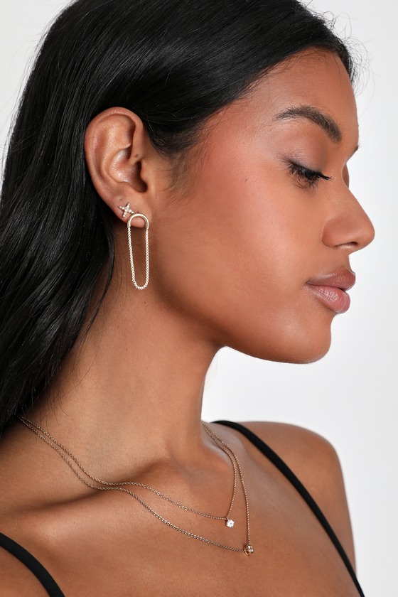 14KT Gold Rhinestone Earrings - Chain Earring Set - Earring Set - Lulus