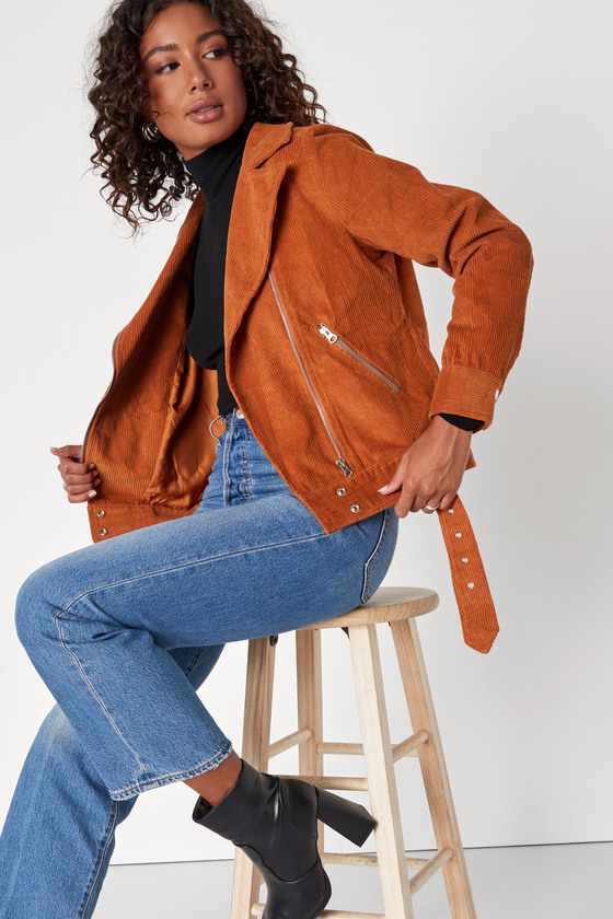 Rust Orange Jacket - Corduroy Motorcycle Jacket - Moto Jacket - Lulus