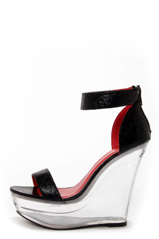 Shoe Republic LA Dawn Black and Clear Platform Wedges - $52.00 - Lulus