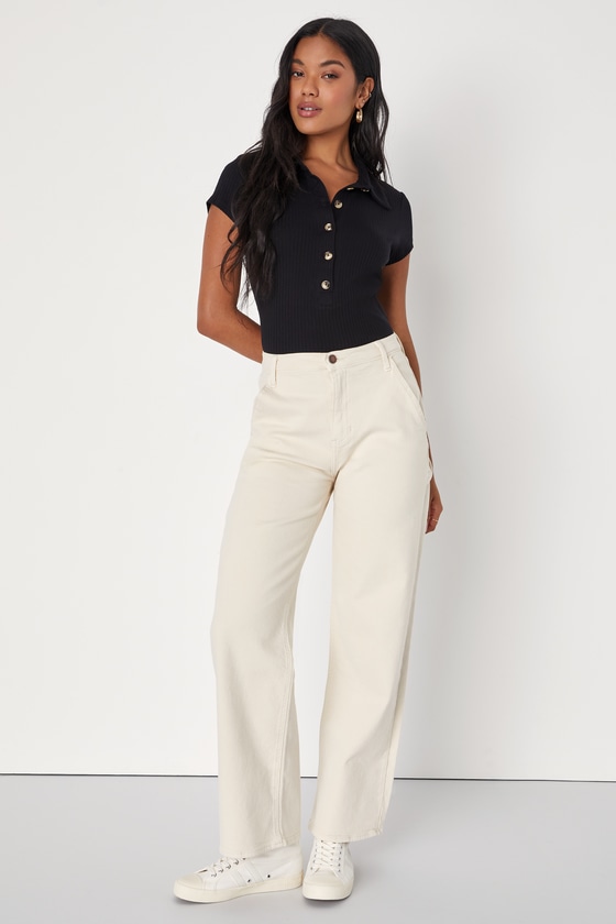 Black Ribbed Polo Top - Cropped Polo Top - Polo - Cute Polo - Lulus