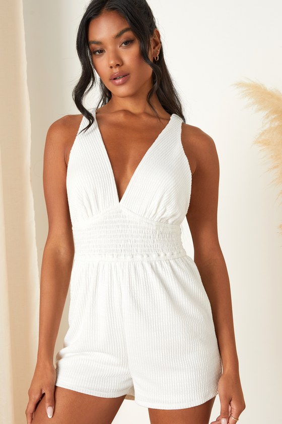 White Sleeveless Romper - Ribbed Knit Romper - Backless Romper - Lulus