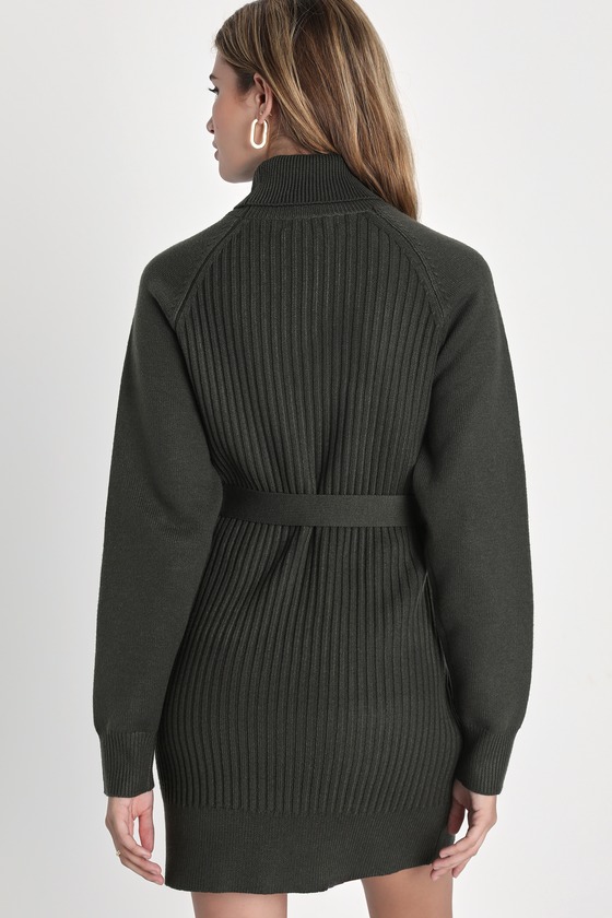 Green Ribbed Knit Dress - Turtleneck Mini Dress - Sweater Dress - Lulus