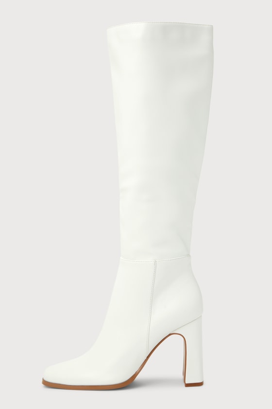 Faux Leather Boots - White Knee-High Boots - Square Toe Boots - Lulus