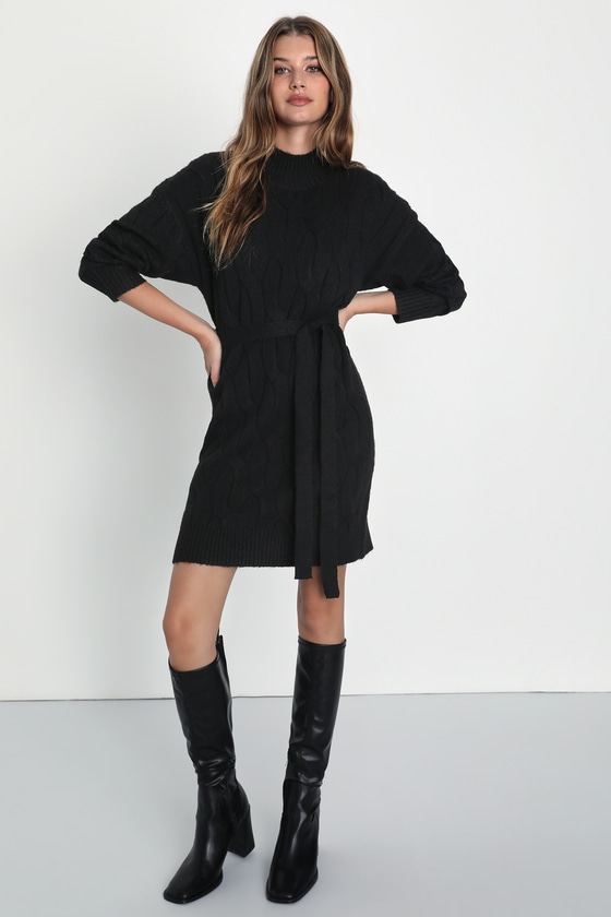 Black Cable Knit Dress - Black Sweater Dress - Mini Sweater Dress - Lulus