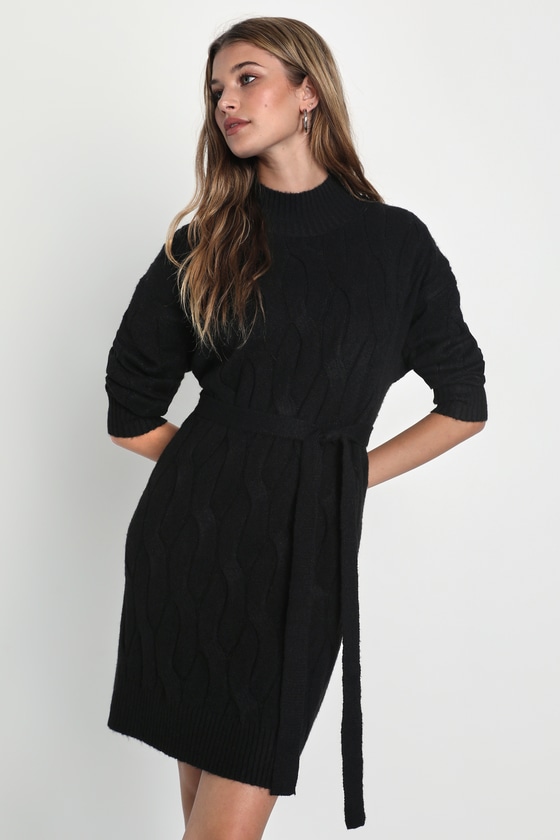 Black Cable Knit Dress - Black Sweater Dress - Mini Sweater Dress - Lulus