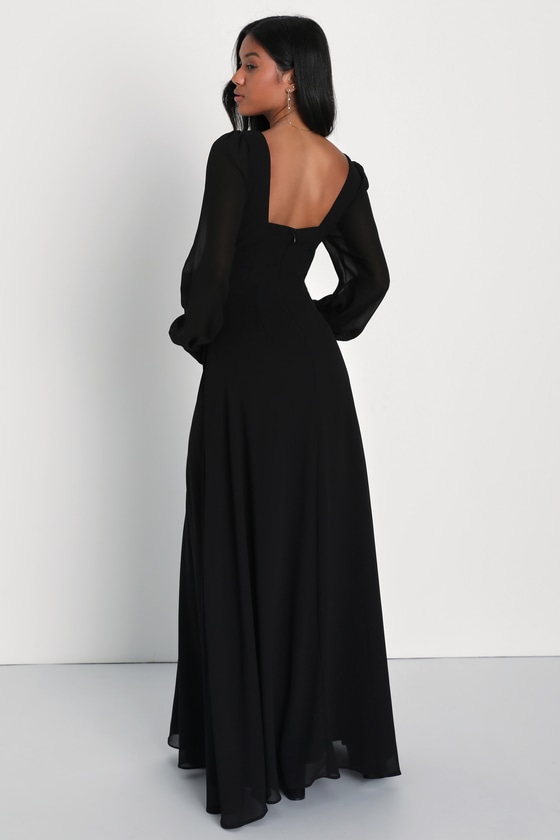 Black Maxi Dress - Square Neck Maxi Dress - Balloon Sleeve Dress - Lulus
