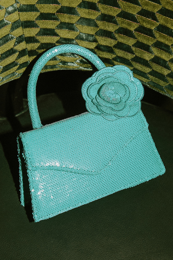 Turquoise Sequin Mini Handbag - Sequin Crossbody - Mini Tote - Lulus