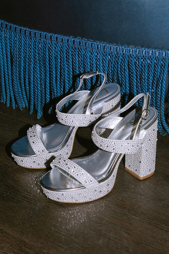 Silver Heels - Suede Heels - Platform Heels - Rhinestone Heels - Lulus