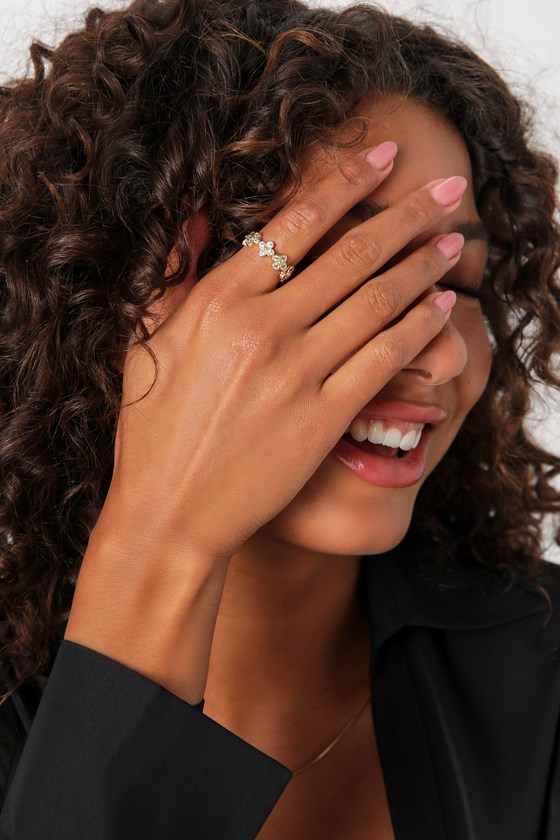 Gold Rhinestone Ring - Clover Ring - Simple Ring - Ring - Lulus