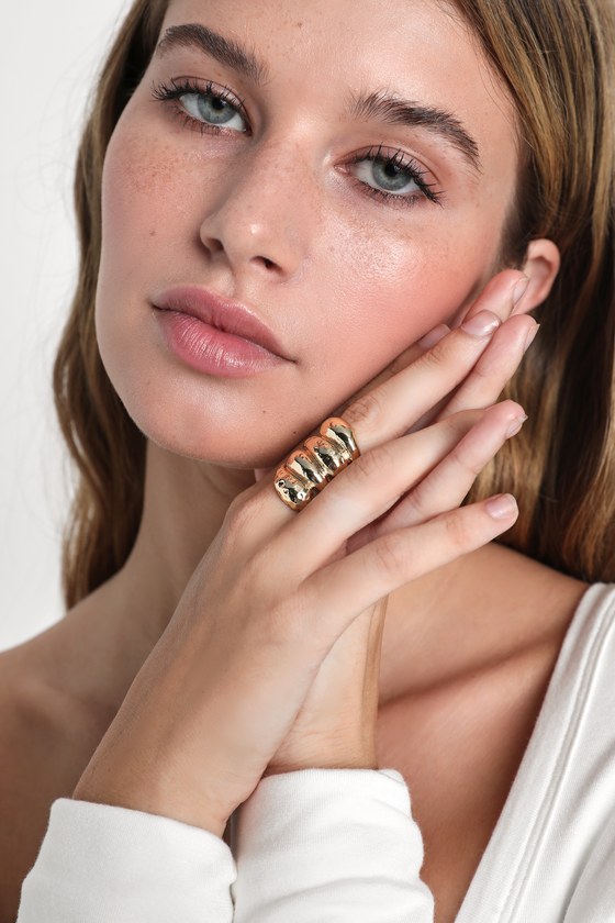 Gold Hammered Ring - Statement Ring - Teardrop Ring - Chunky Ring - Lulus