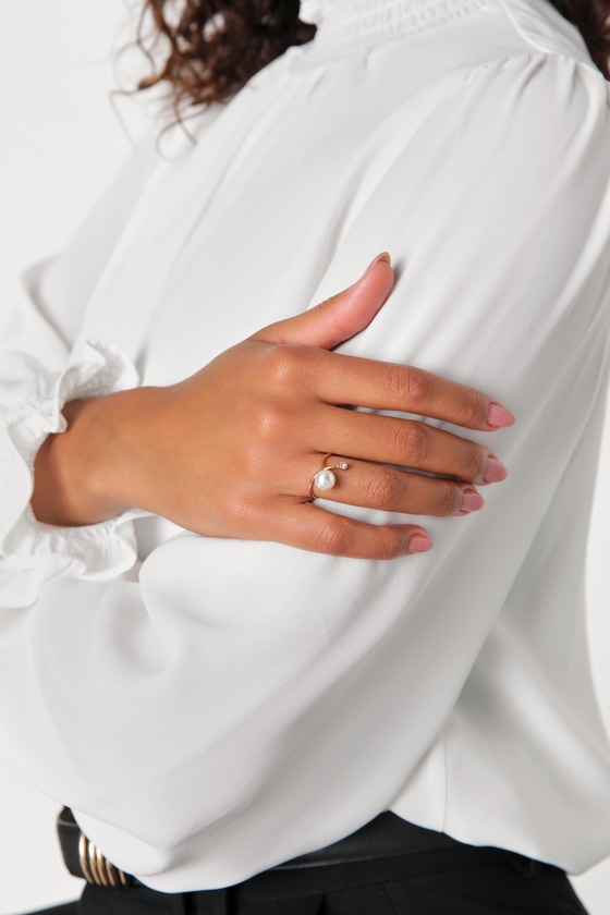 Gold Pearl Ring - Rhinestone Ring - Pearl Ring - Wire Ring - Lulus