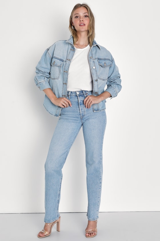 Light Wash Denim Jacket - Denim Shacket - Button-Up Shacket - Lulus