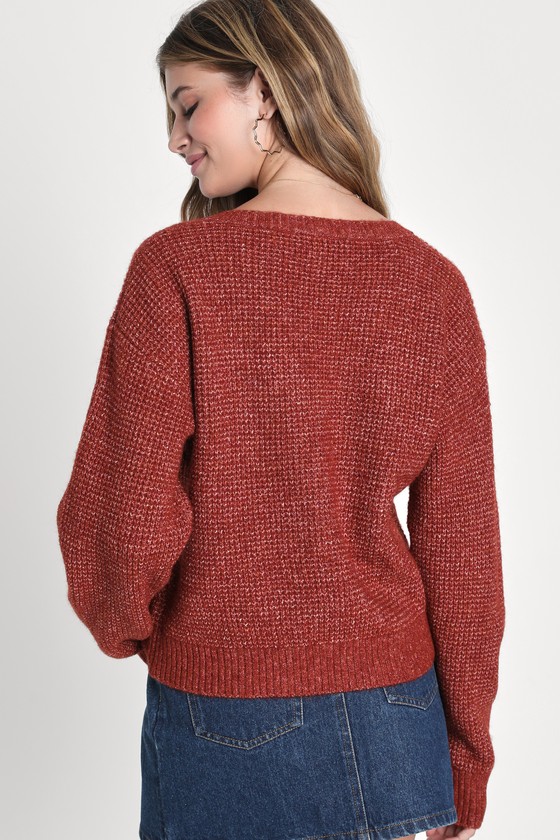 Heather Rust Red Sweater - V-Neck Pullover - Pullover Sweater - Lulus