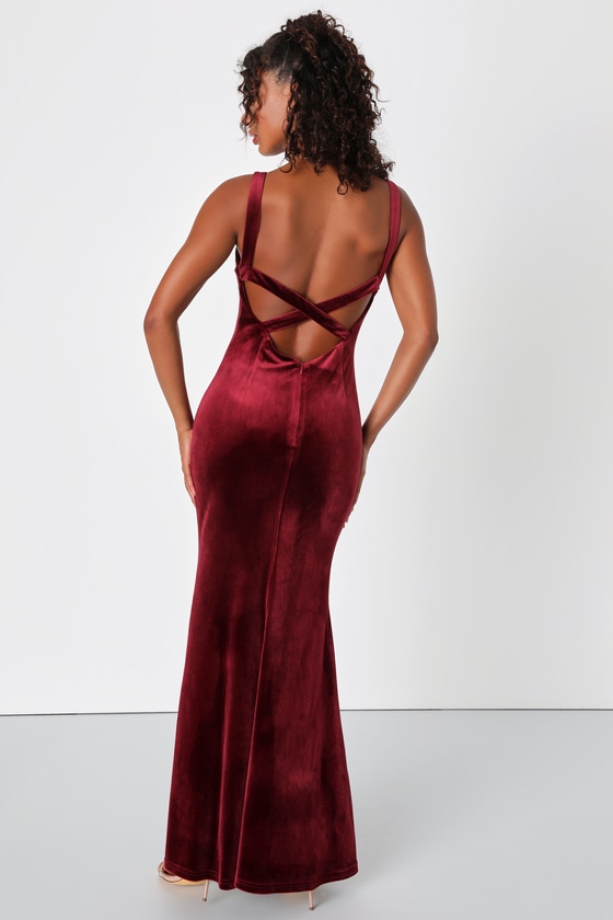 Wine Red Velvet Maxi - Backless Gown - Strappy Back Maxi Dress - Lulus