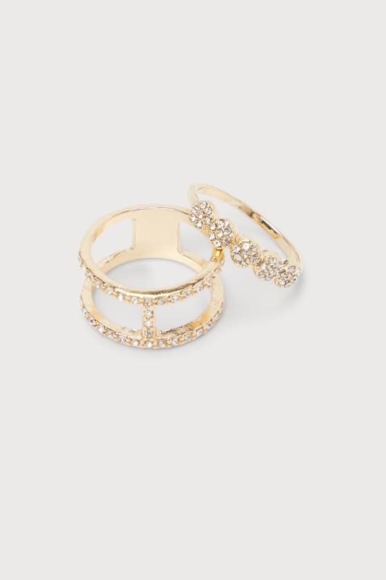 Gold Rhinestone Ring Set - Ring Set - 2-Pc Ring Set - Rings - Lulus