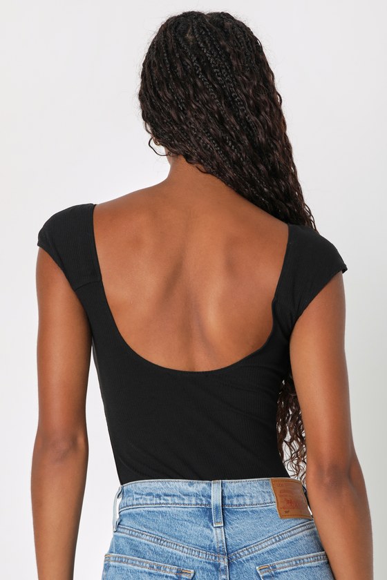 Cute Black Bodysuit - Tie-Front Bodysuit - Cap Sleeve Bodysuit - Lulus