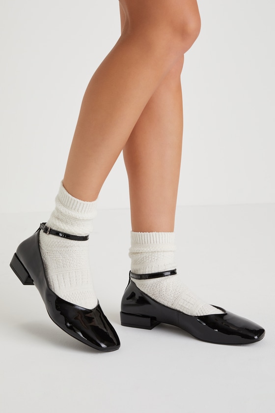 Black Patent Leather Flats - Ballet Flats - Ankle Strap Flats - Lulus