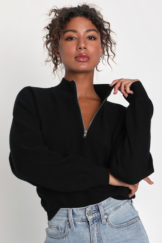 Black Pullover Sweater - Quarter-Zip Sweater - Ribbed Sweater - Lulus