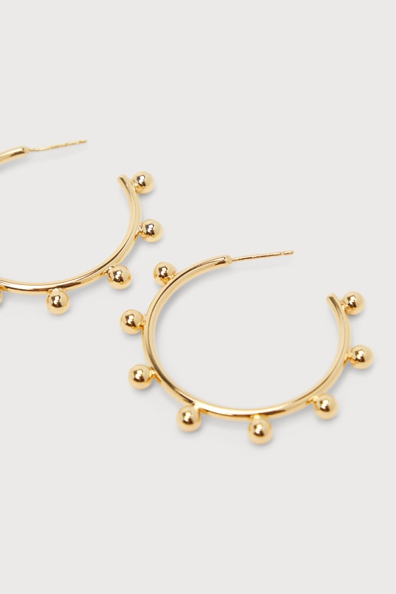 14KT Gold Hoop Earrings - Stud Hoop Earrings - Studded Hoops - Lulus