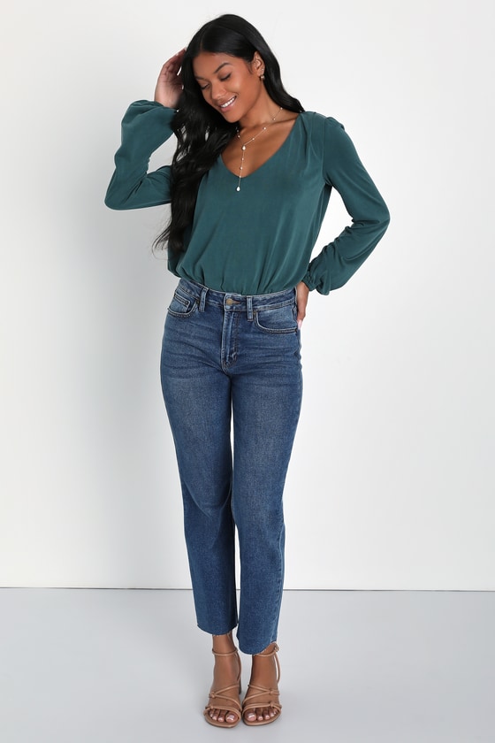Emerald Green Bodysuit - Jersey Knit Bodysuit - Long Sleeve Top - Lulus