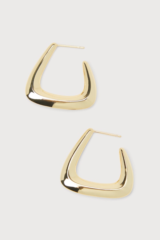 14KT Gold Earrings - Geometric Hoops - Beveled Hoop Earrings - Lulus