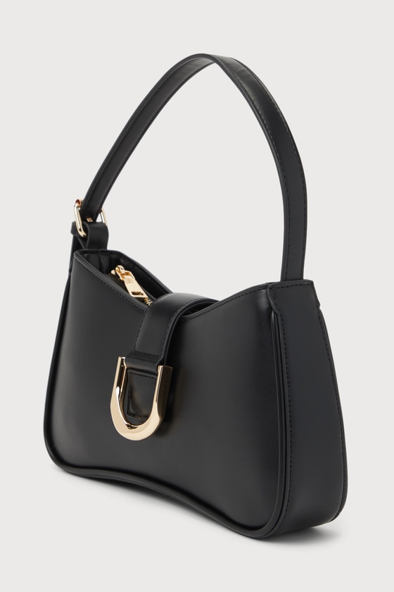 Cute Black Handbag - Structured Shoulder Bag - Buckle Bag - Lulus