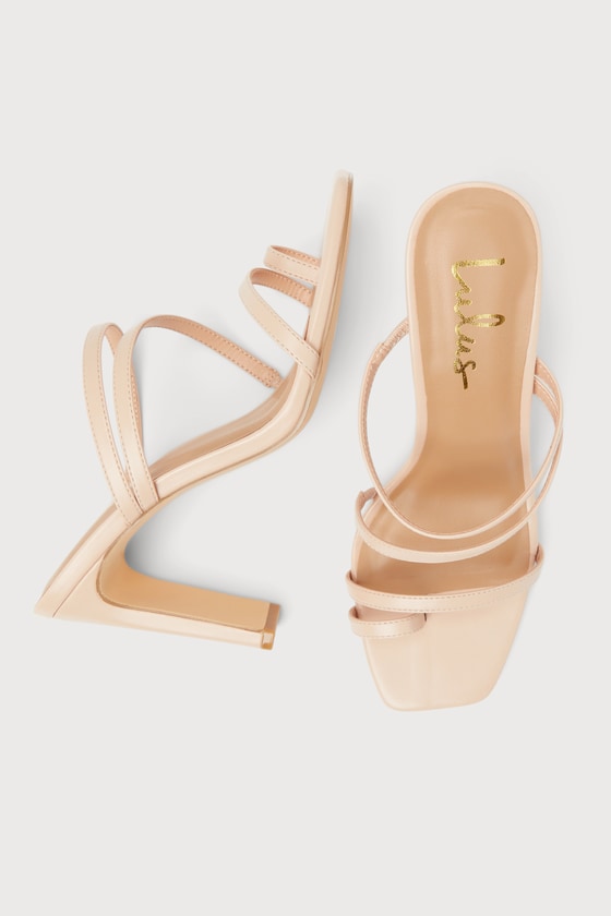 Nude Strappy Sandals - Slide Sandals - High Heel Slide Sandals - Lulus