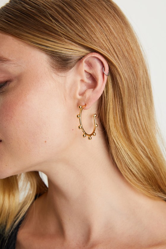 14KT Gold Hoop Earrings - Stud Hoop Earrings - Studded Hoops - Lulus