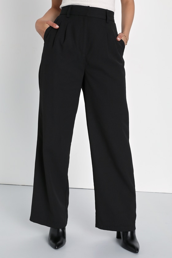 Black Twill Pants - Wide Leg Pants - Trousers - Office Pants Black Twill Pants - Wide Leg Pants - Trousers - Office Pants