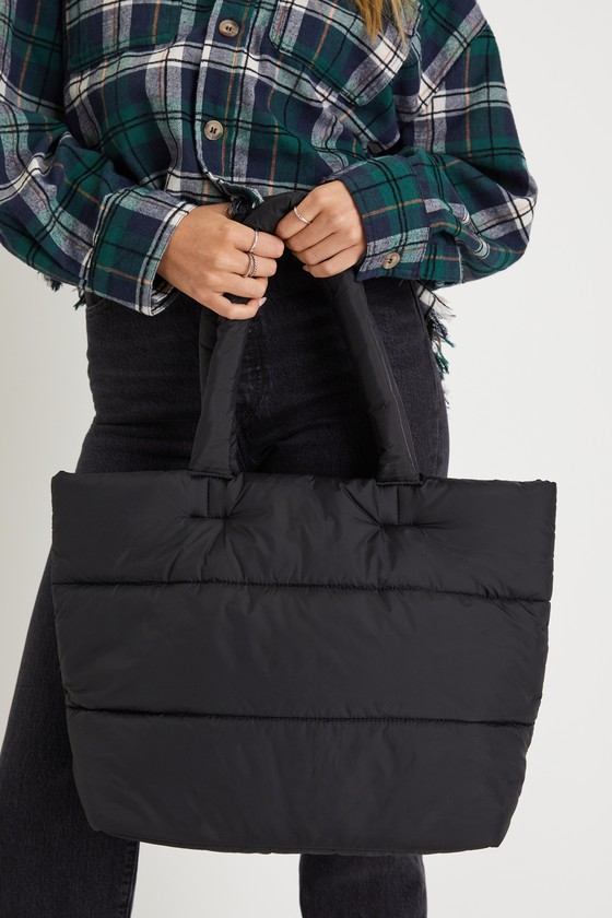 Black Puffer Tote - Quilted Puffer Tote - Black Tote - Large Tote - Lulus